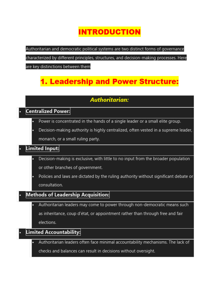 Authoritarian vs. Democratic Governance Explained | PDF | Elections ...