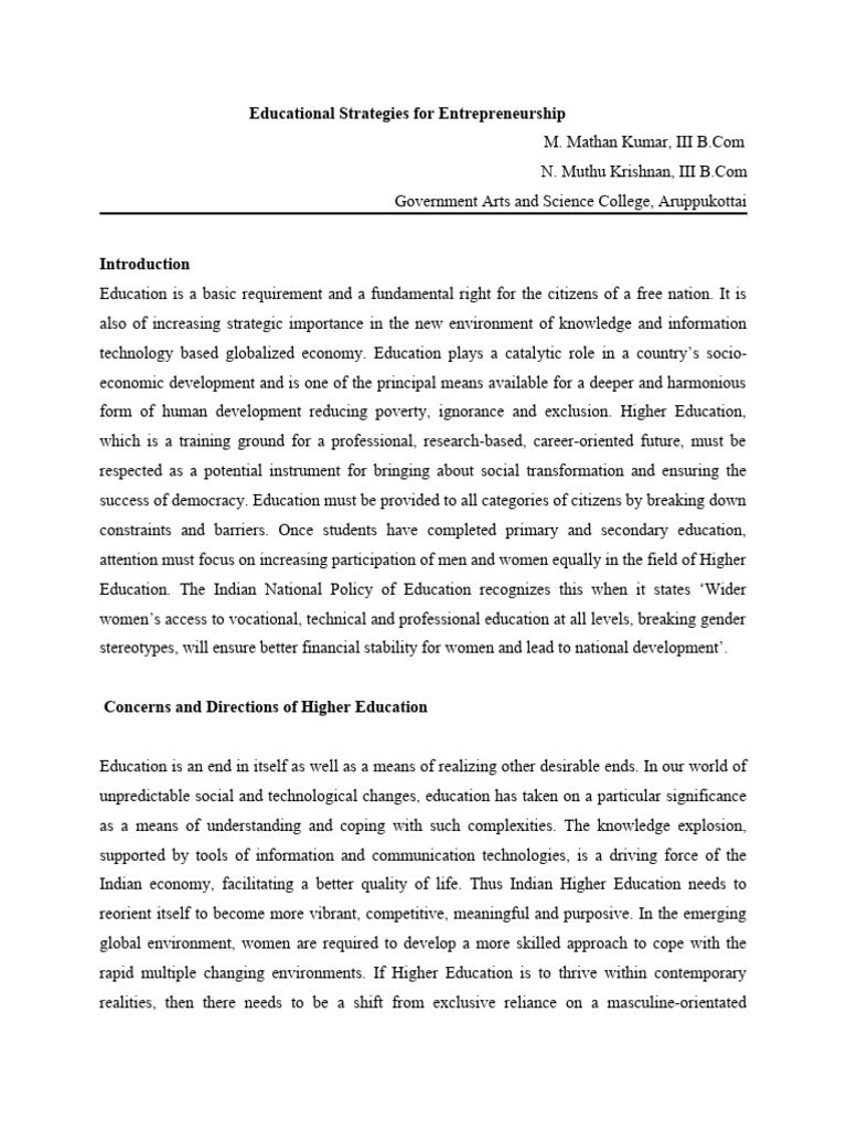 Mathan Kumar and Muthu Krishanan | PDF | Entrepreneurship | Literacy