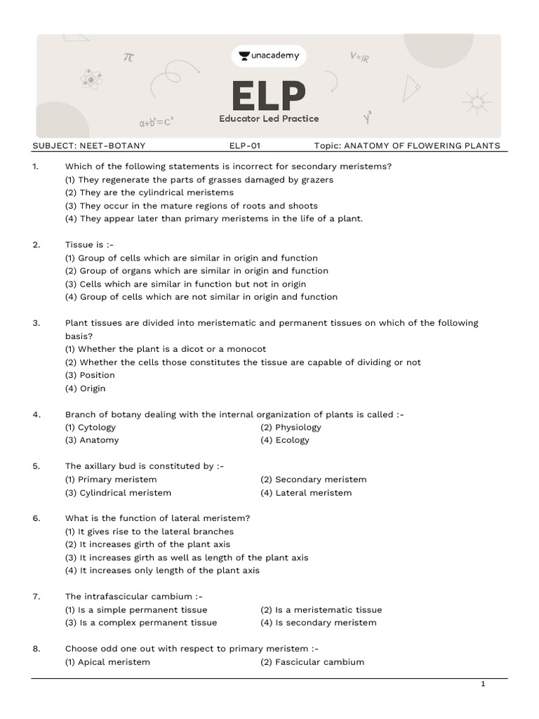 Anatomy of Flowering Plants - ELP-1 | PDF | Anatomy | Morphology (Biology)