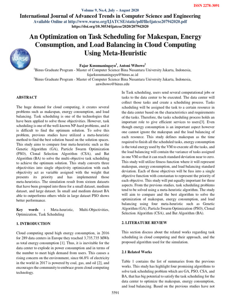 An Optimization On Task Scheduling For Makespan, Energy | PDF | Metaheuristic | Genetic Algorithm