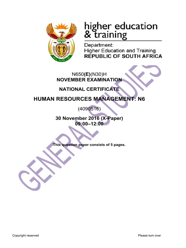 N6 Human Resources Management Farming November 2016 | PDF | Business | Economies