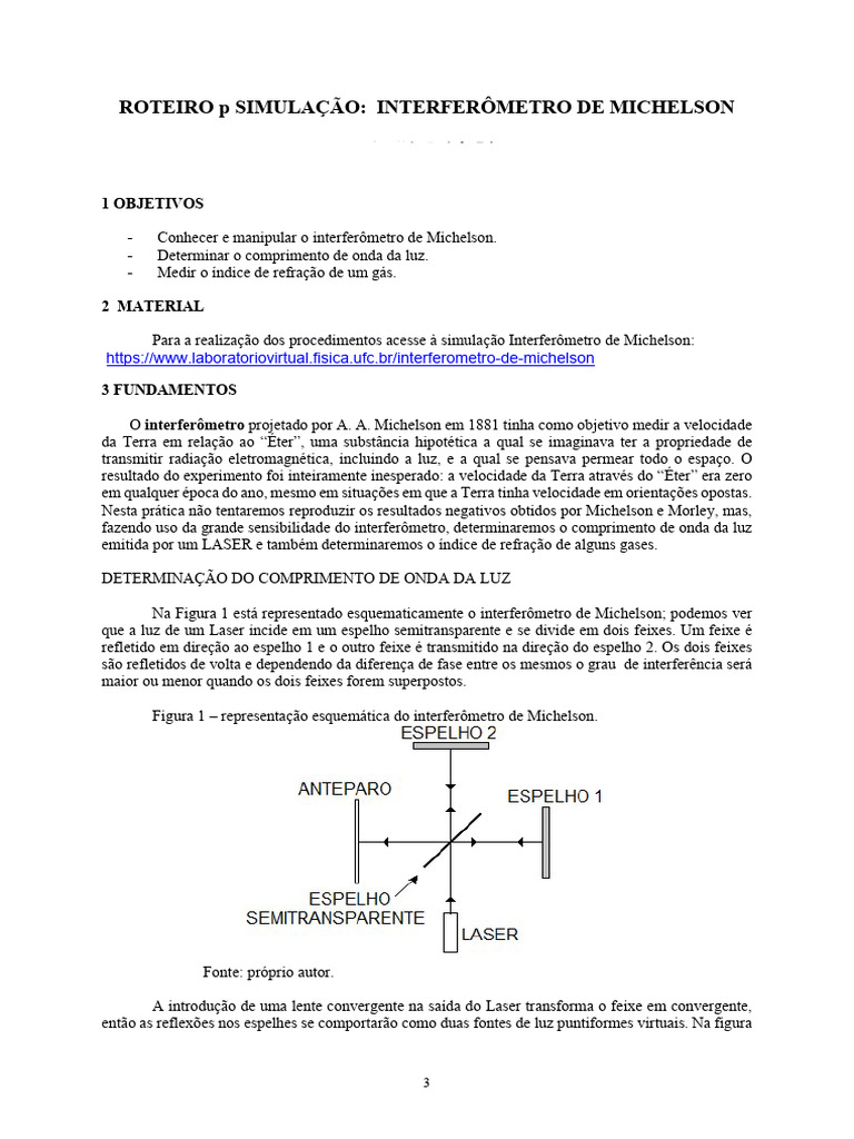 Simulação do Interferômetro de Michelson | PDF | Interferometria | Espelho