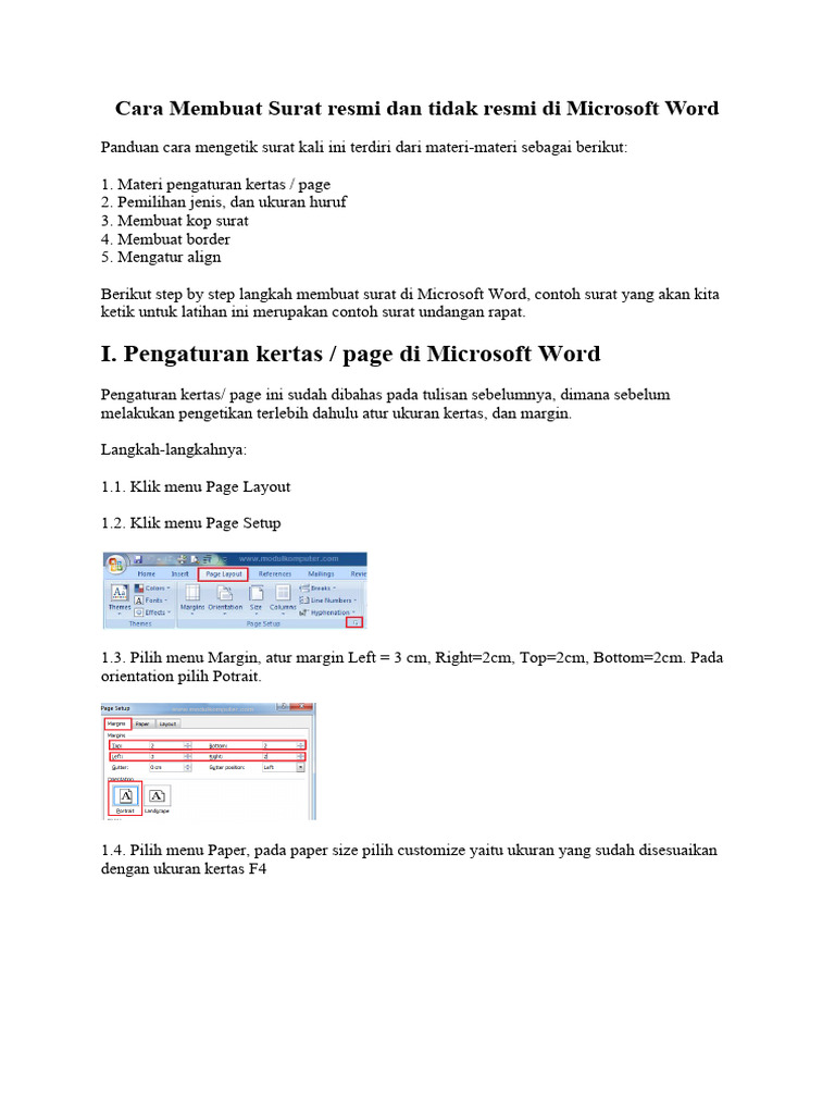 Cara Membuat Surat Resmi Dan Tidak Resmi Di Microsoft Word | PDF