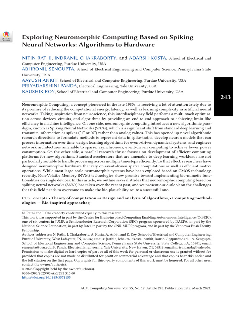 Exploring Neuromorphic Computing Based On Spiking Neural Networks: Algorithms To Hardware | PDF ...