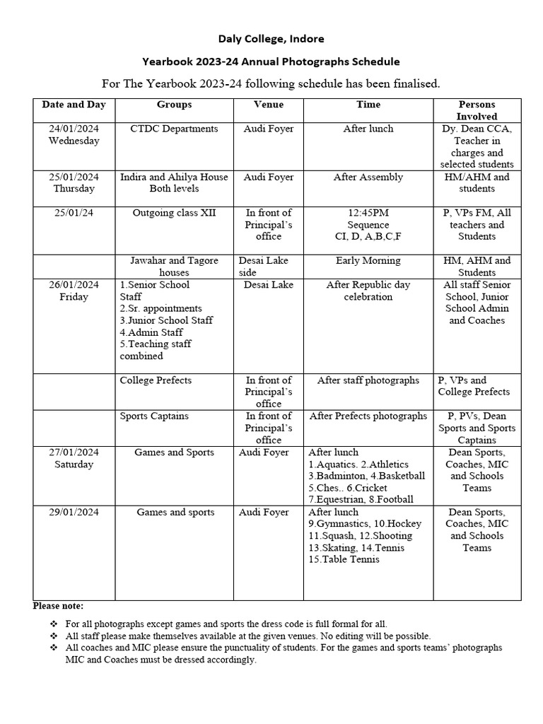 Yearbook Photograph Schedule | PDF | Entertainment | Sports