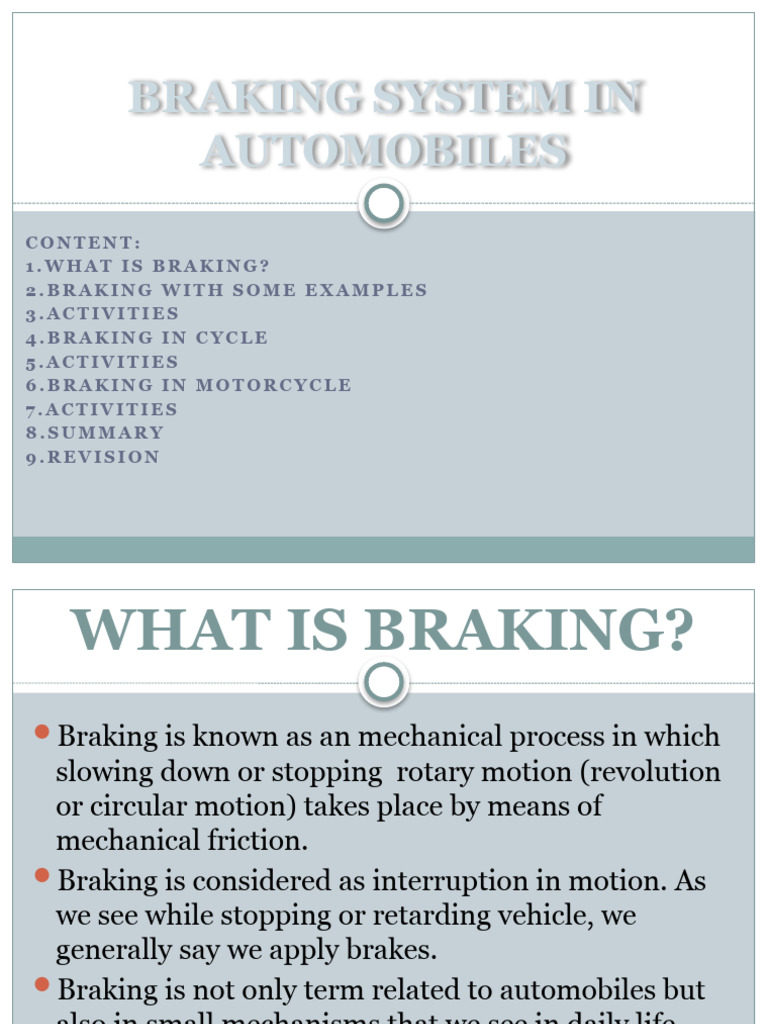 Braking System in Automobiles | PDF | Brake | Vehicle Technology