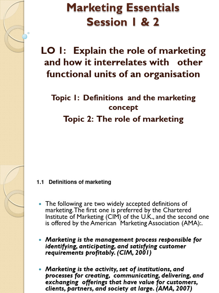 Marketing Essentials Session 1 and 2 | PDF | Marketing | Corporate ...