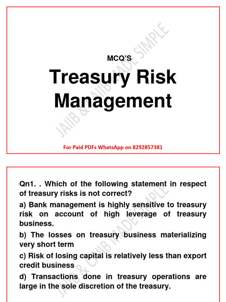 UNIT 23 Treasury Risk Management MCQ CAIIB | PDF | Bond Duration ...