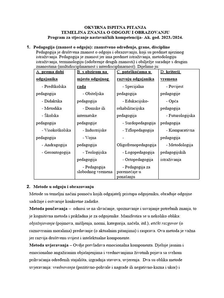 Temeljna Znanja - Ponavljanje Uz Pitanja | PDF