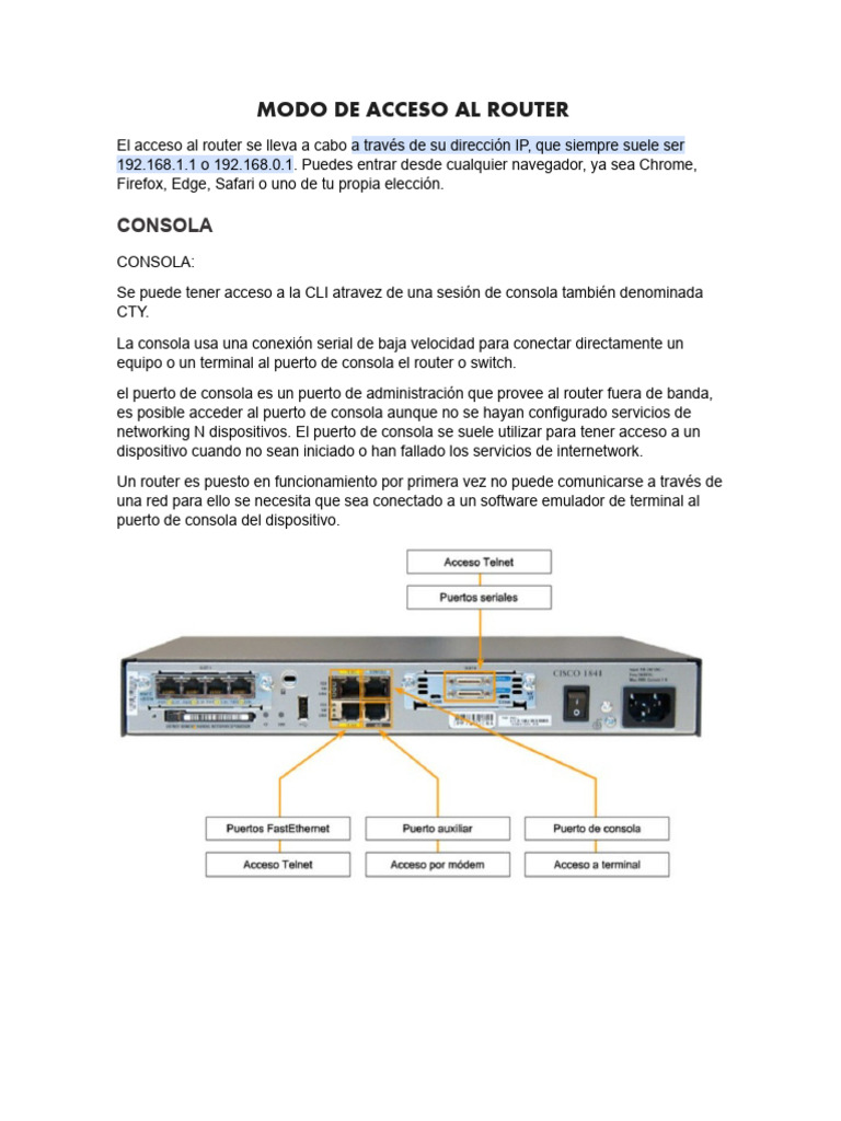 Modo de Acceso Al Router | PDF | Interfaz de línea de comando | Enrutador (Computación)