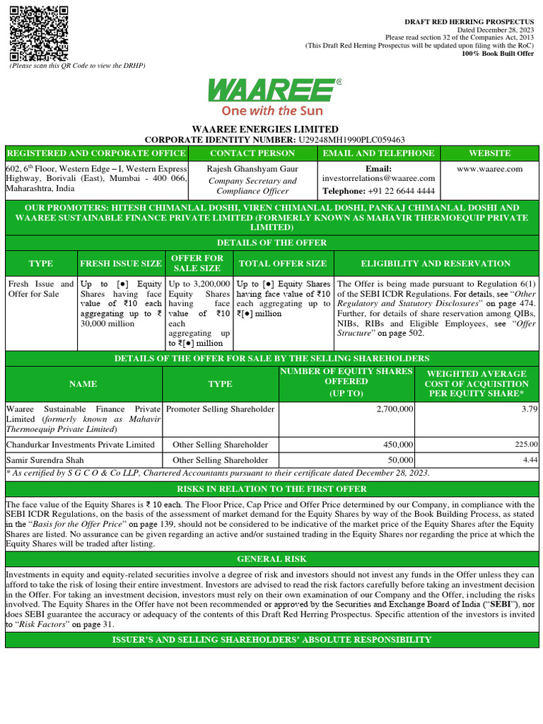 Waaree Energies Limited DRHP 1 | PDF | Stocks | Investing