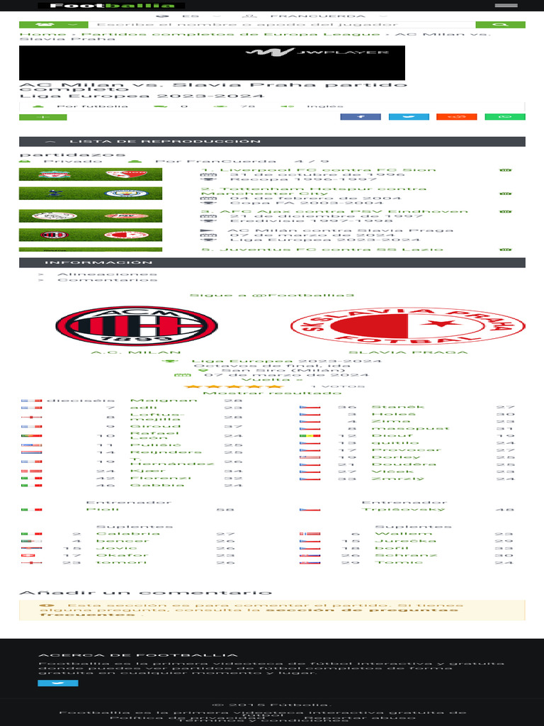 Alineaciones: AC Milan vs Slavia Praha | PDF | Asociación de clubes de fútbol | Asociación de ...