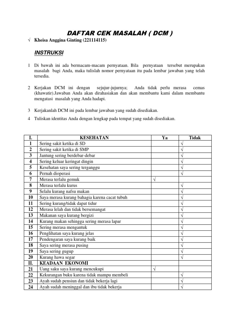 Kheisa Ginting - Daftar Cek Masalah (DCM) | PDF