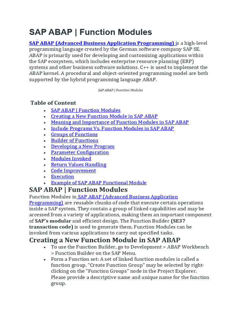 Sap Abap Function Modules Download Free Pdf Parameter Computer Programming Computer Program 6671