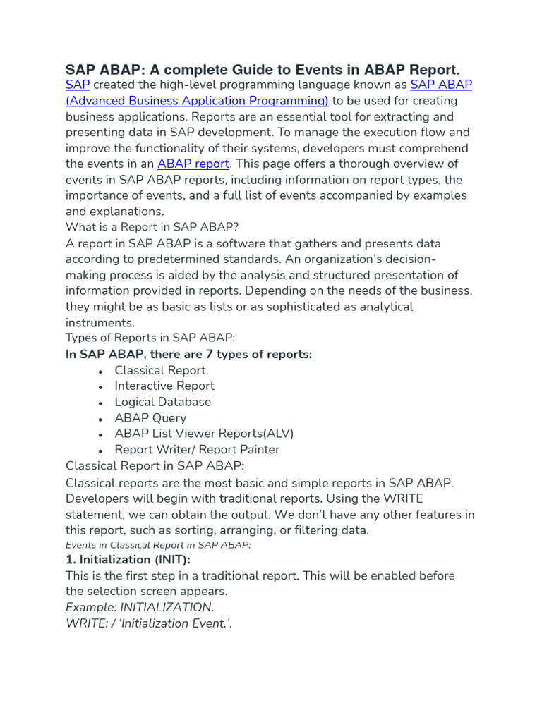 ABAP Report | PDF | Systems Engineering | Computer Engineering