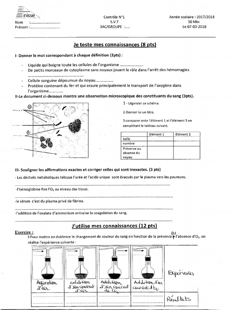 Devoir 1 Modele 6 SVT 3ac Semestre 2 | PDF
