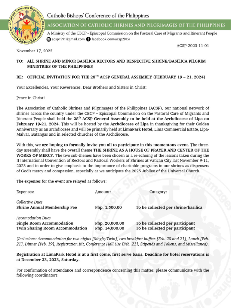 Acsp Letter 2023 11 01 Invitation For 28TH General Assembly | PDF ...
