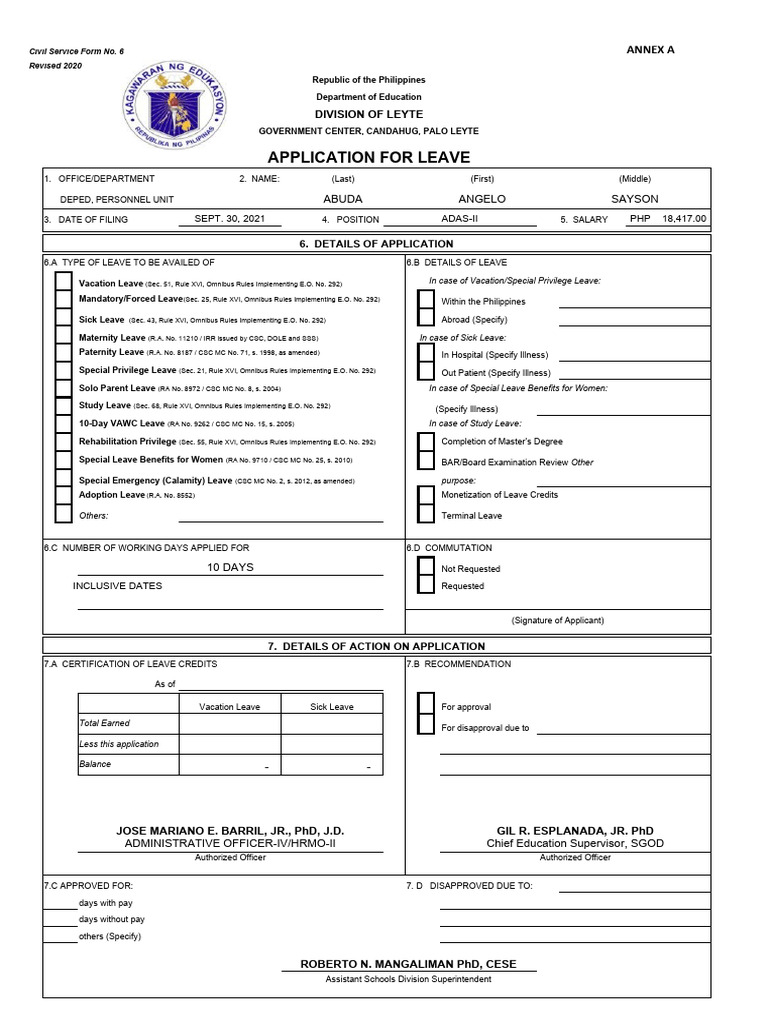 Civil Service Leave Application Form | PDF | Parental Leave | Sick Leave