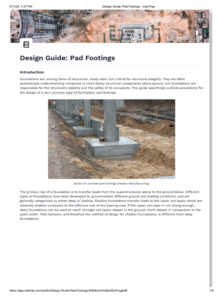 Design Guide - Pad Footings - CalcTree | PDF | Foundation (Engineering) | Strength Of Materials