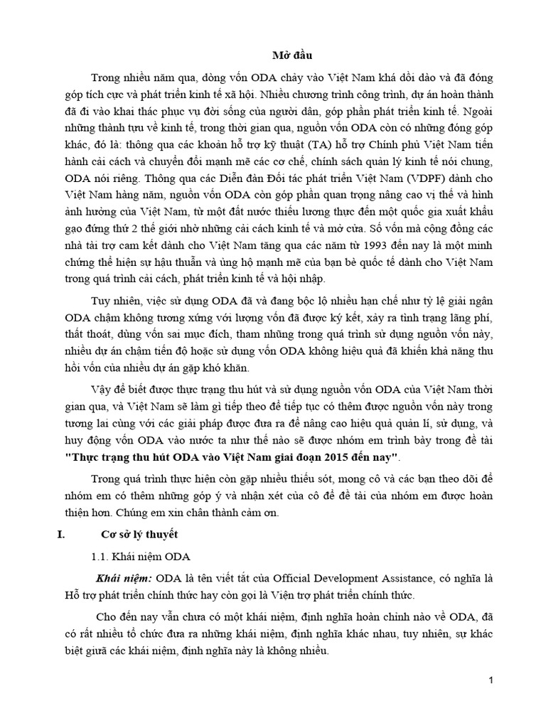 Đề tài - Thực trạng thu hút ODA vào Việt Nam giai đoạn 2015 đến nay 1 Repaired | PDF