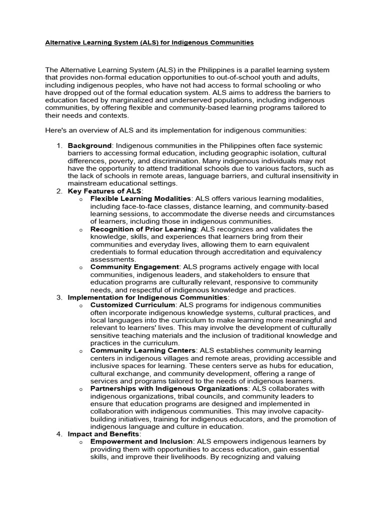 Alternative Learning System | PDF | Learning | Community