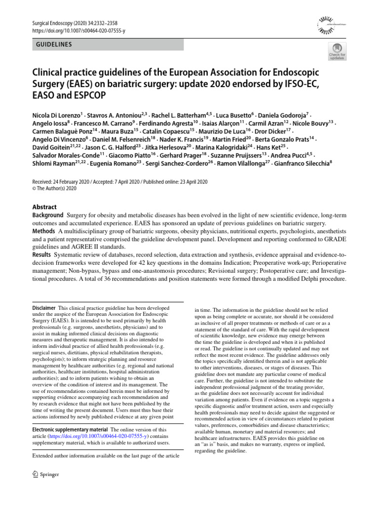 01 Clinical Practice Guidelines of The European Association For Endoscopic Surgery (EAES) On ...