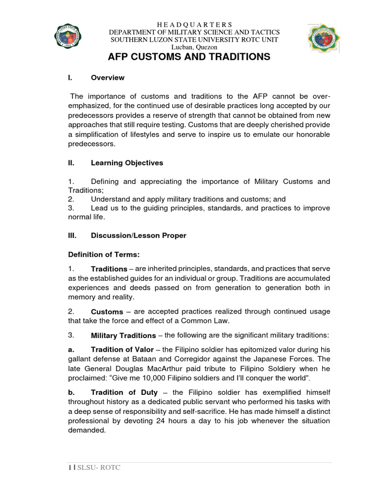AFP Customs and Traditions Overview | PDF | Military