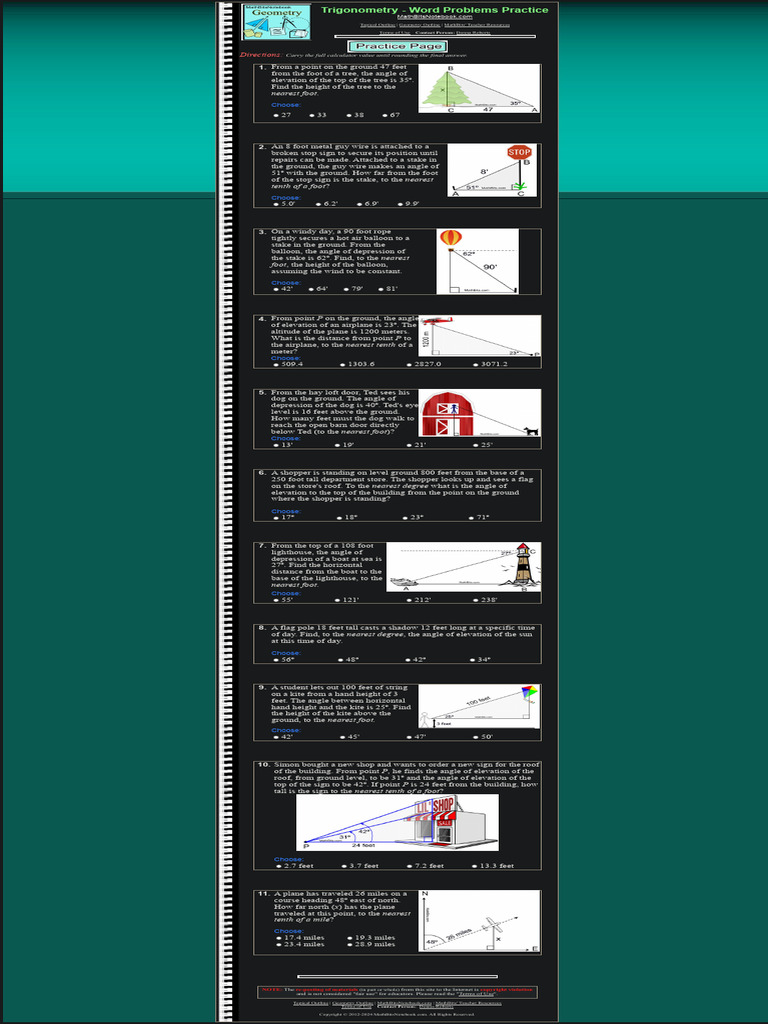 Trigonometry Word Problems Practice - MathBitsNotebook (Geo) | PDF