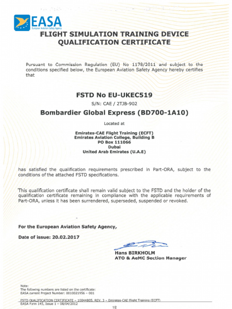 FSTD Certificate | PDF
