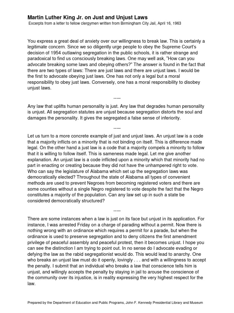 Birmingham Letter Excerpts For Activity | PDF | Racial Segregation ...