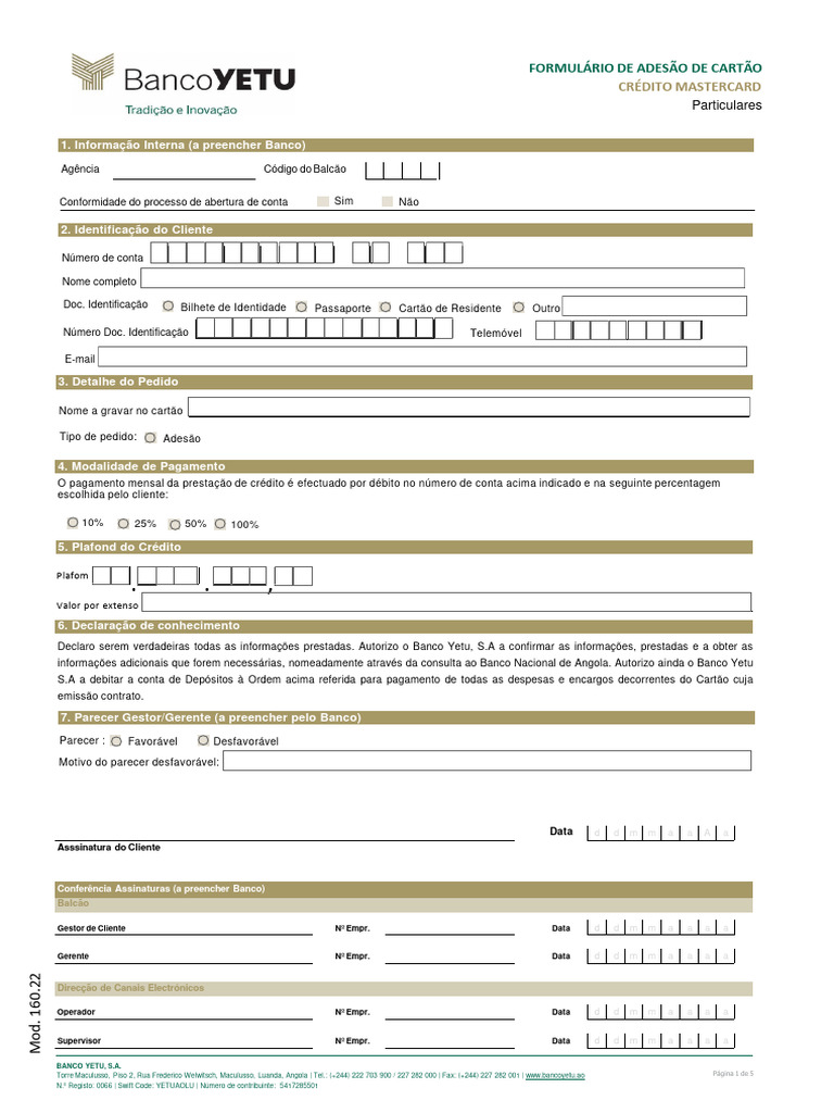 Mod +160 22+-+Adesão+Cartão+de+Crédito+Mastercard+-+editavel | PDF ...