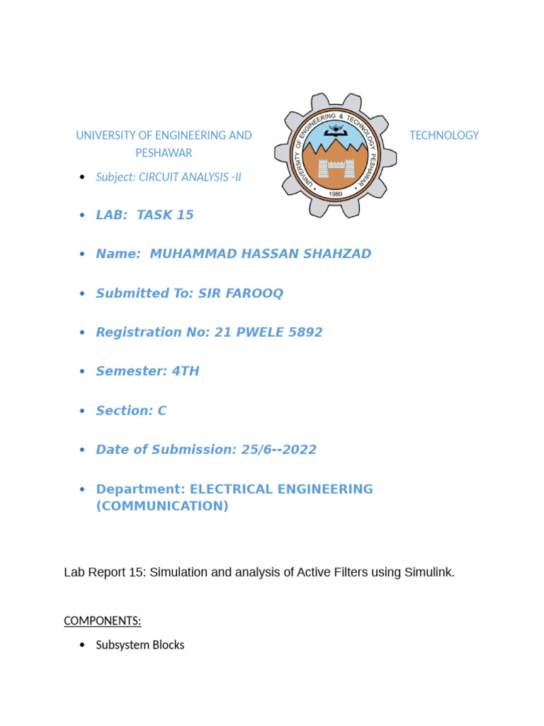 LAB15 | PDF | Electronic Filter | Passivity (Engineering)