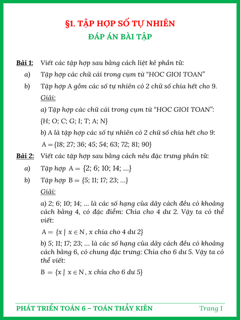 ptt6 01 Tap Hop So Tu Nhien Dap An Bai Tap PDF - 2 | PDF
