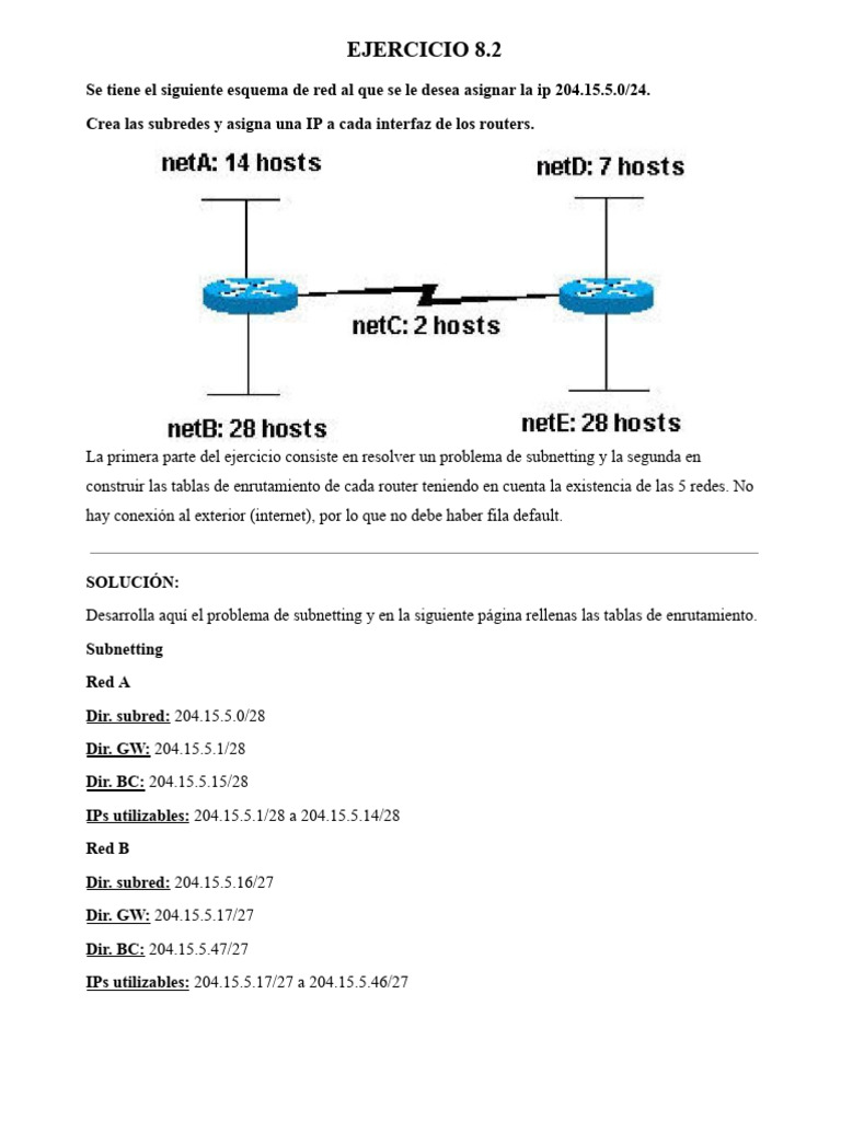 Ejercicio 8.2. Subnetting + Tablas de Enrutamiento | PDF | Informática