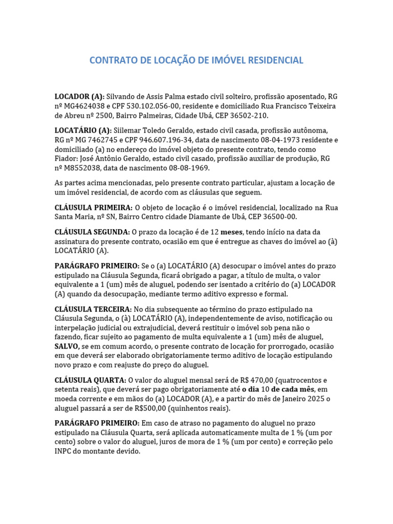 Contrato de Locação Residencial Detalhado | PDF | Aluguel | Direito Comum