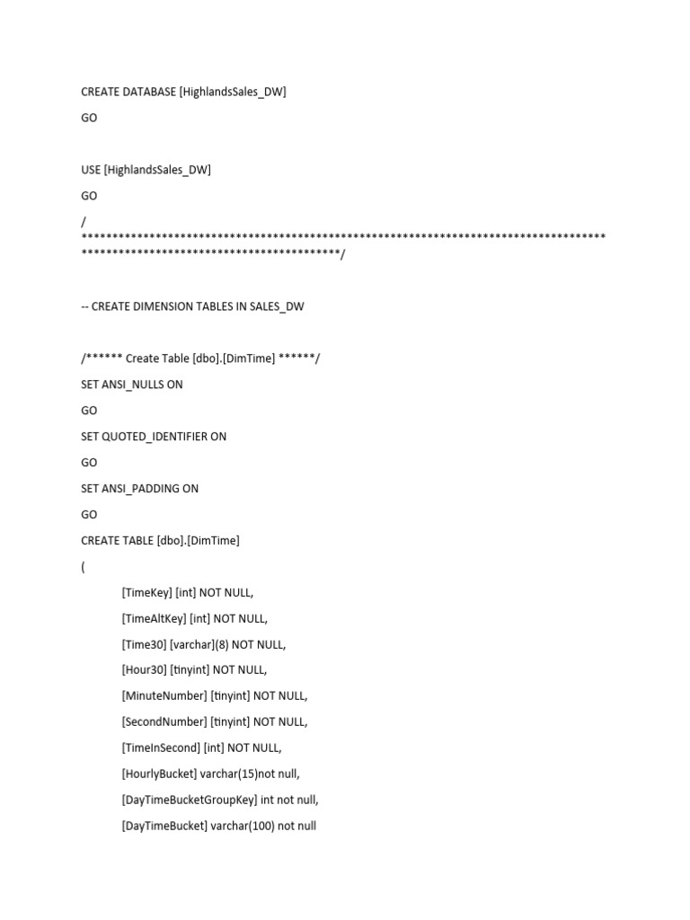 Time and Date Dimension Creation | PDF | Data Model | Computer Data