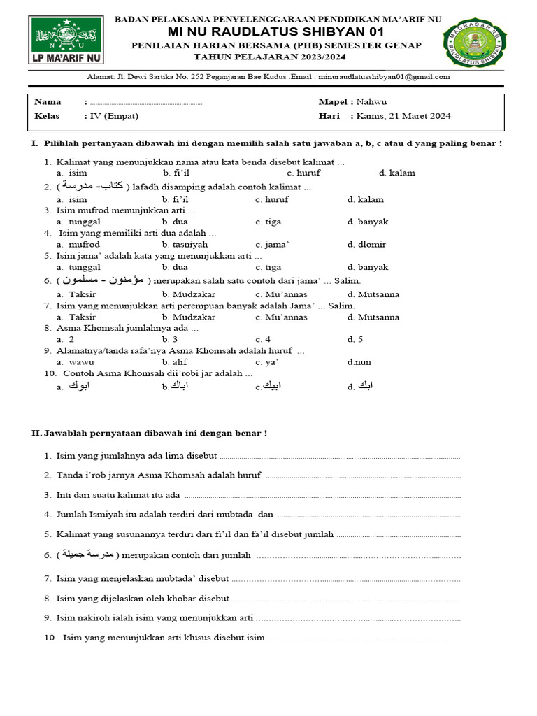 Soal PHB S.genap 2024 | PDF