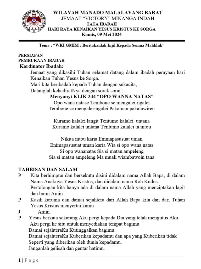 Tata Ibadah Kenaikan Tuhan Yesus Ke Sorga Pdf
