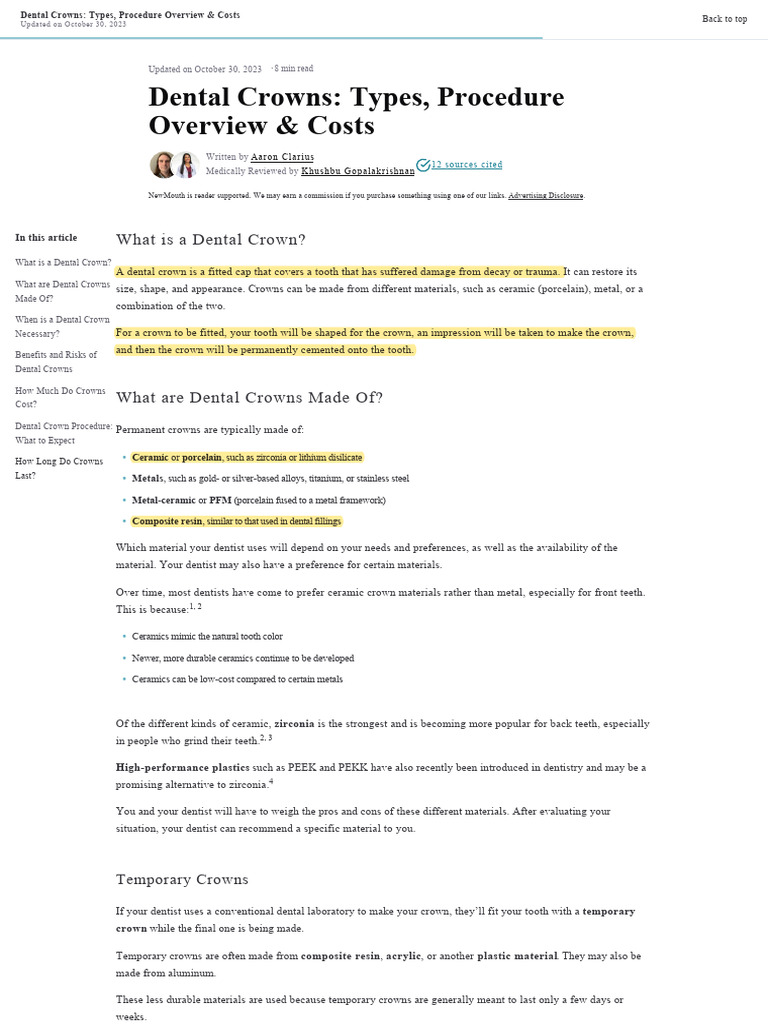 5 types of dental crowns | PDF | Dentistry | Human Tooth