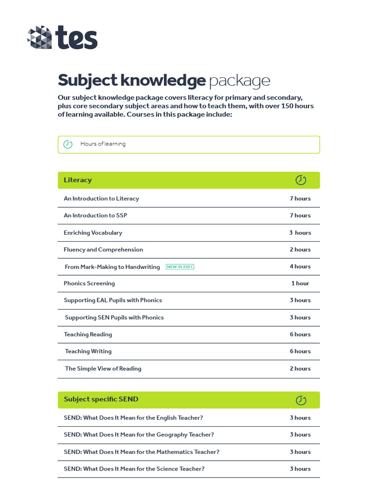 List of Educare Courses - Subject Knowledge | PDF | Phonics | Chemistry