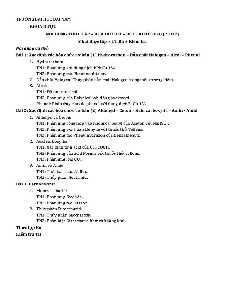 NỘI DUNG THỰC TẬP HHC - Hè 2020 | PDF