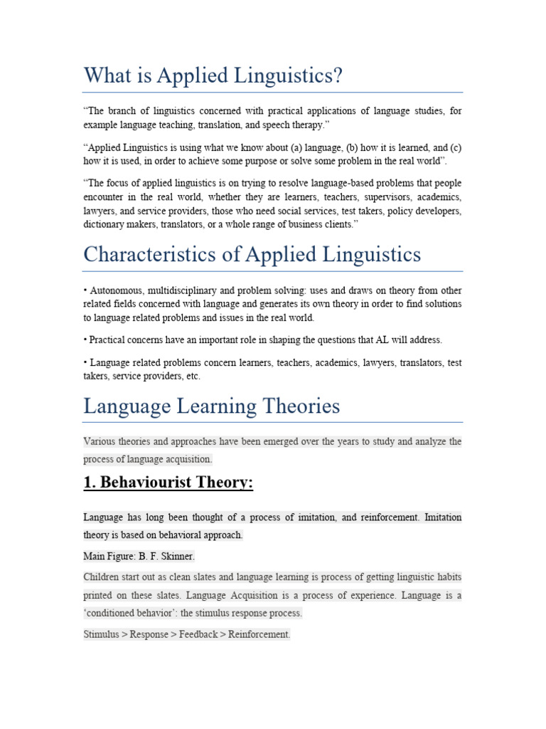 Applied Linguistics | PDF | Language Acquisition | Behaviorism