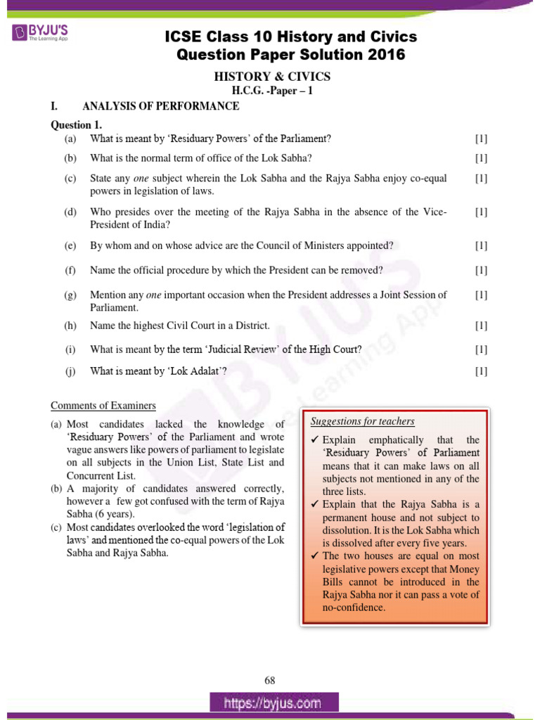 ICSE Class 10 History and Civics Question Paper Solution 2016 | PDF | Judge | Mahatma Gandhi