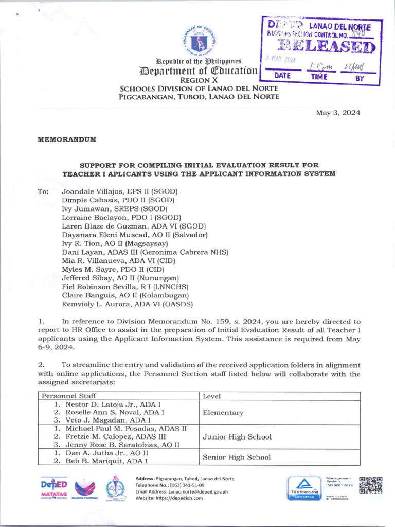 Support For Compiling Initial Evaluation Result For Teacher 1 ...