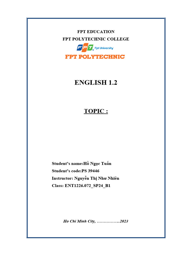 Hồ Ngọc Tuan - topic1 - PS39446 - ENT1226 | PDF | Clothing | Healthy Diet