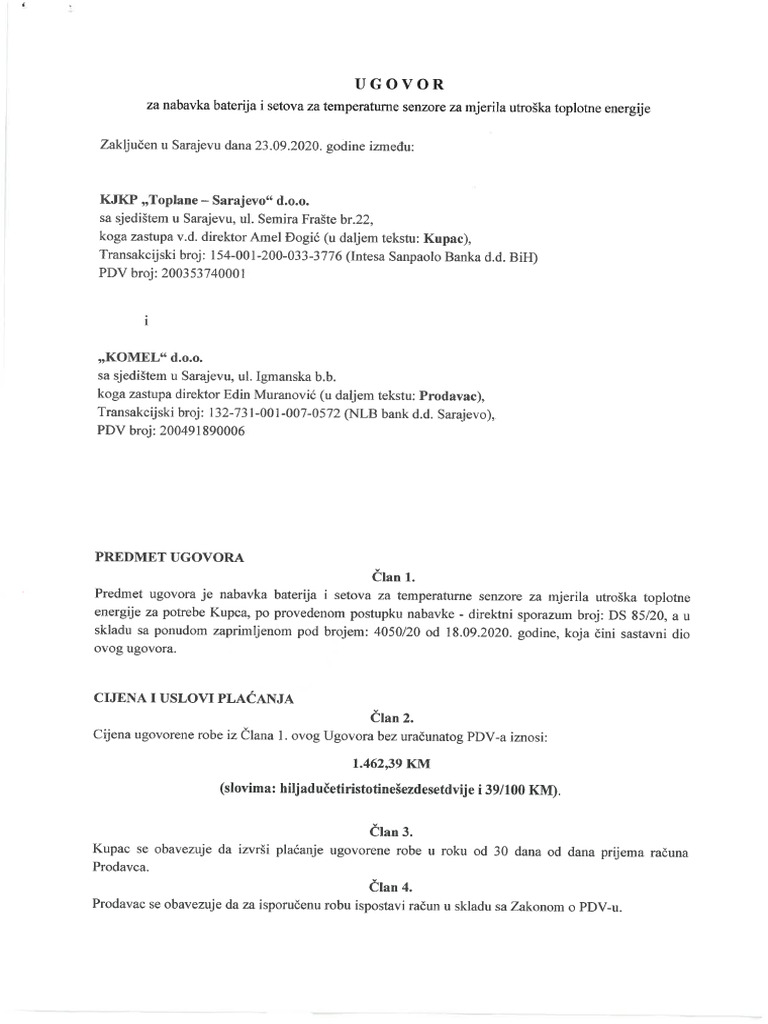 Ds 85 - 20 - Ugovor Za Nabavku Baterija I Setova Za Temperaturne ...