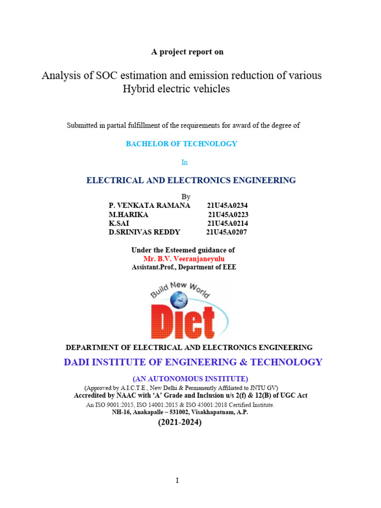 Project Report Batch 3 (A) | PDF | Electric Vehicle | Hybrid Vehicle