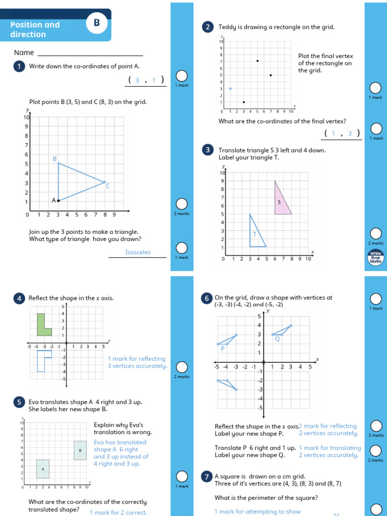 Y6SumEoB2 - Position and Direction B ANSWERS | PDF | Rectangle | Euclidean Geometry