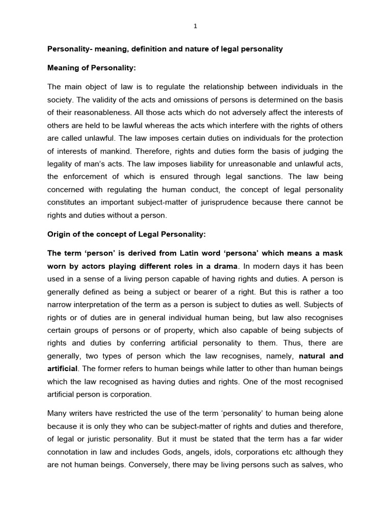 Legal Personality | Download Free PDF | Legal Liability | Corporations