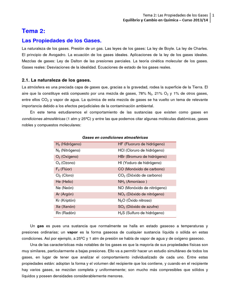 Tema 2 ECQ 1314 | PDF | Gases | Presión
